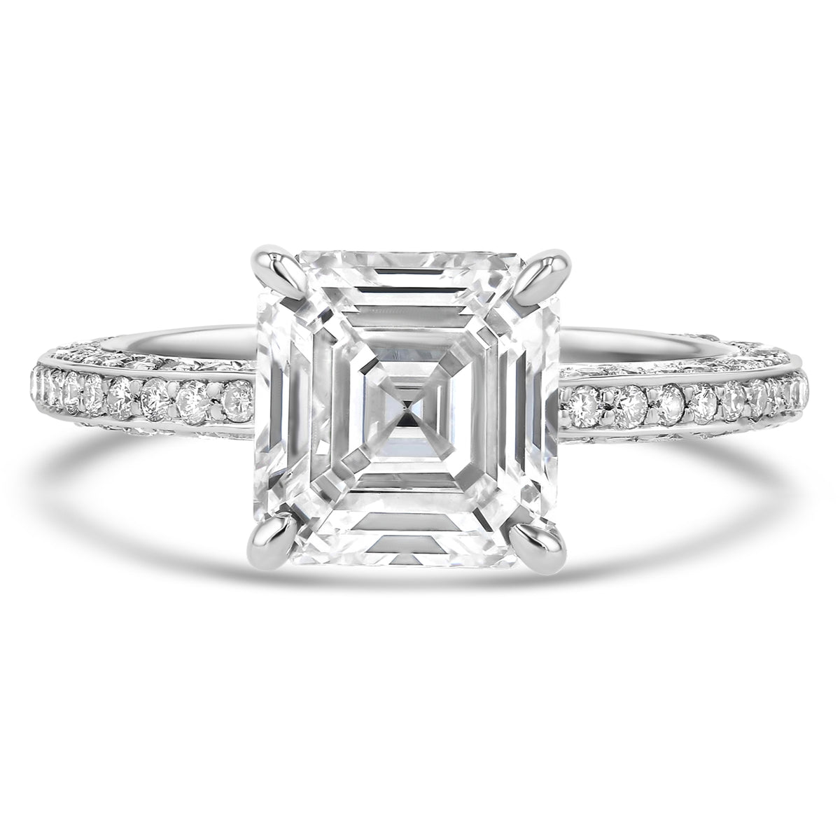 Asscher Solitaire Triple Row Pave Ring 3.01Ct – Proper Diamonds